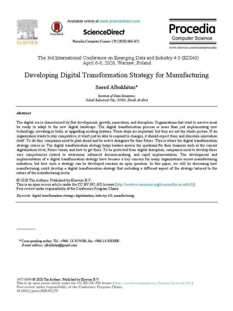 Digital Transformation For Manufacturing | PDF