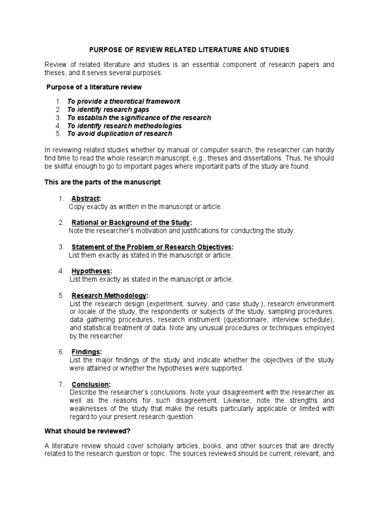 PURPOSE OF RRL - 112305 | PDF