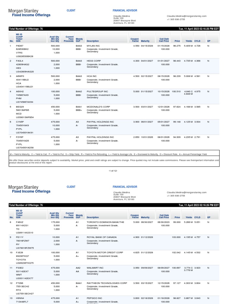 NOMS Offerings 20230411-141626 PDF | PDF | Bond Credit Rating | Cusip