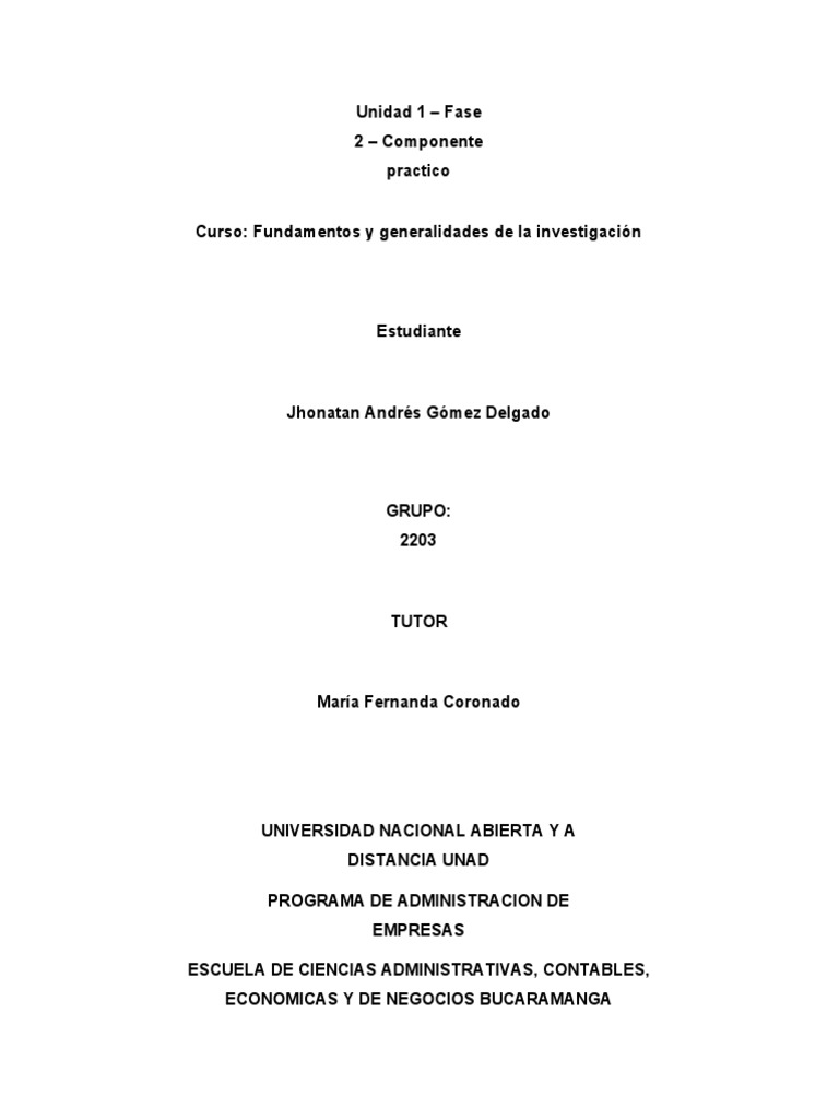 Fase 2 - Fundamentos y Generalidades de La Investigacion Unad | PDF Fase 2 - Fundamentos y Generalidades de La Investigacion Unad | PDF