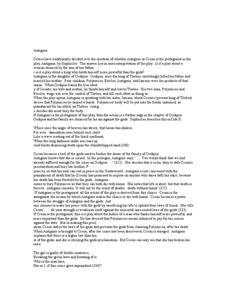 Antigone or Creon The Protagonist | PDF | Oedipus | Sophocles