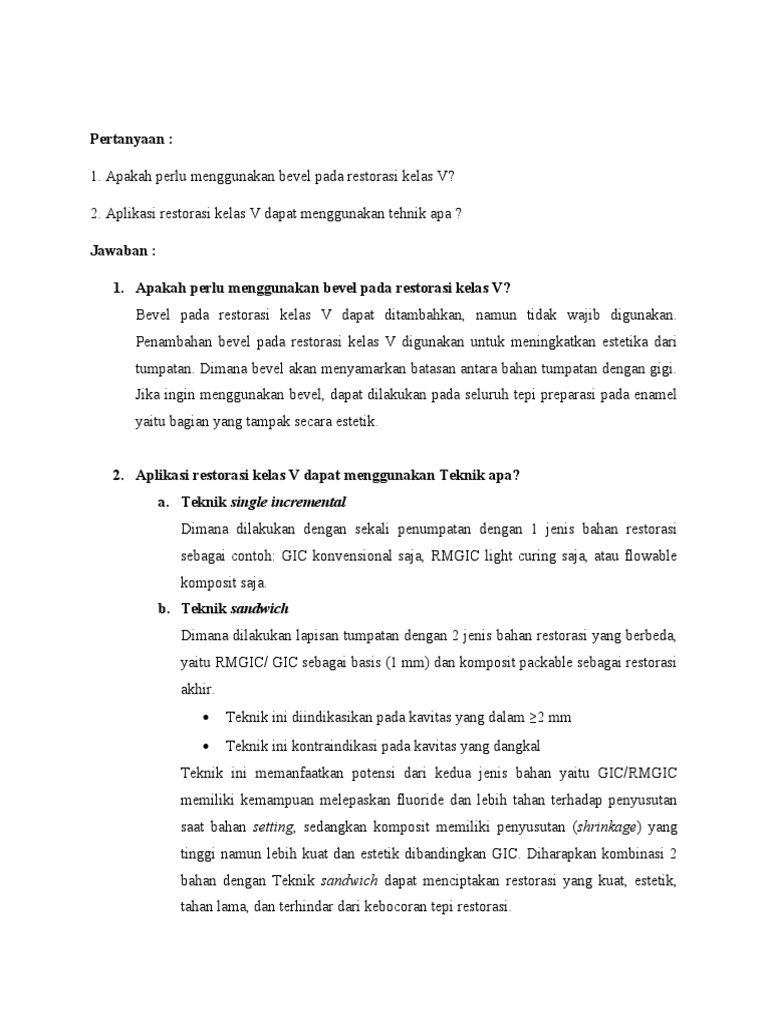 Pertanyaan Restorasi GIC Kls V | PDF