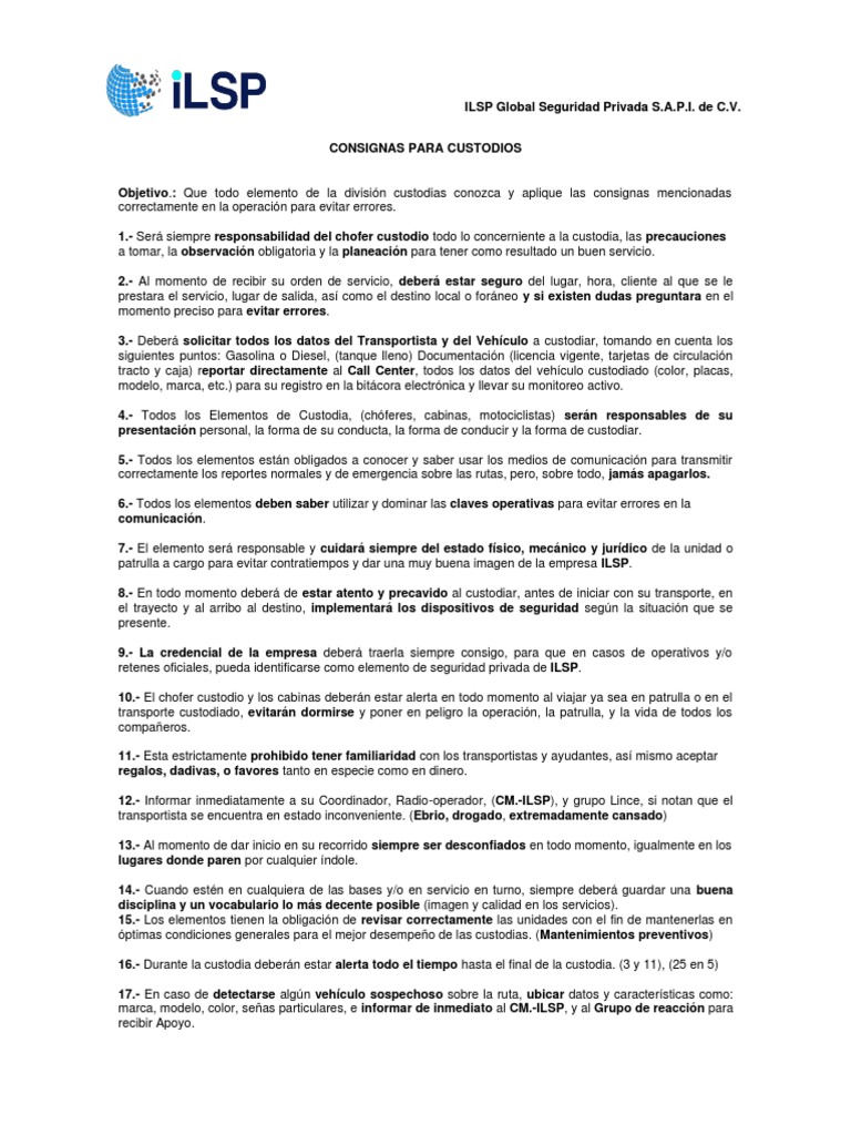 Consignas Custodios - PDF | PDF