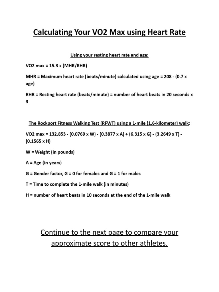 VO2 Max Calculation for Fitness Enthusiasts | PDF