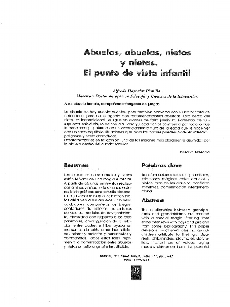 Abuelos, Abuelas Nietos Y Nietas El Punto de Vista Infantil | PDF