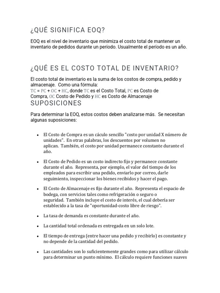 Qué Significa Eoq PDF | PDF