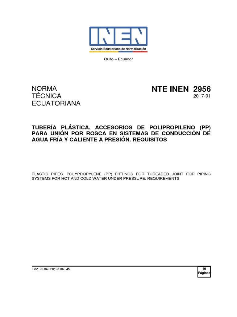 Nte Inen 2956 PDF | PDF | Tubería (transporte de fluidos) | Agua