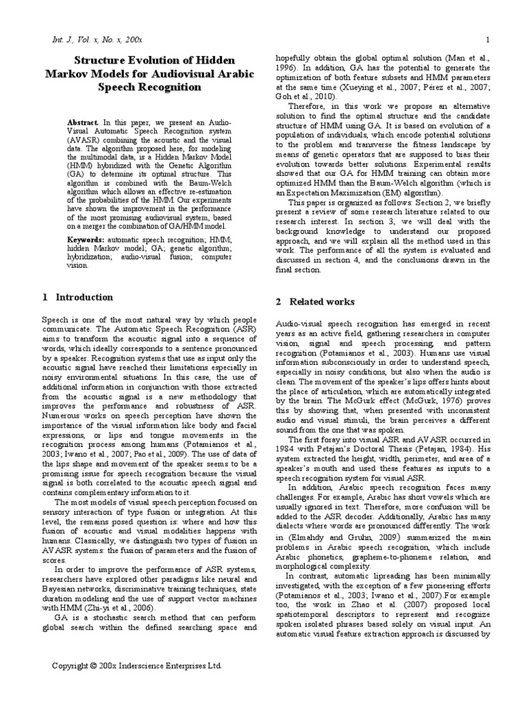 Structure Evolution Of Hidden Markov Models For Audiovisual Arabic Speech Recognition Pdf 