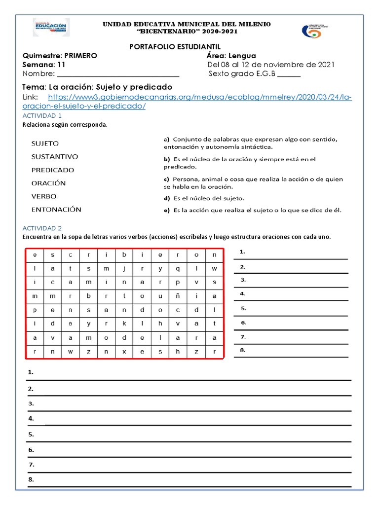 Actividades sobre Sujeto y Predicado | PDF