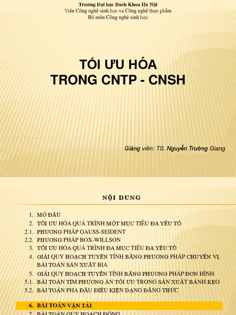 4. Bài giảng -TUH - BÀI TOÁN VẬN TẢI - TrGiang | PDF