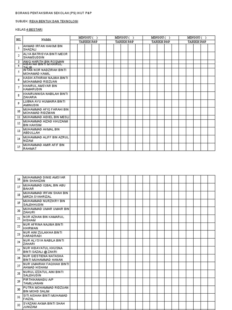 Borang Pentaksiran Sekolah RBT 4 Bestari | PDF