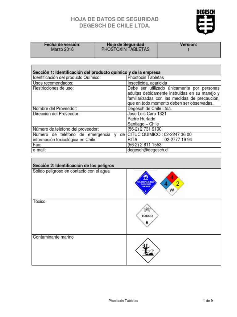 Hoja de Seguridad de Phostoxin | PDF