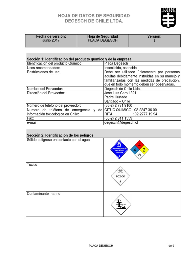 Chile HDS Hds-Placa-Degesch PDF | PDF