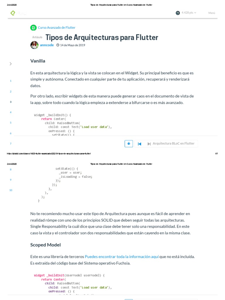 Tipos de Arquitecturas para Flutter en Curso Avanzado de Flutter PDF | PDF | Informática | Software