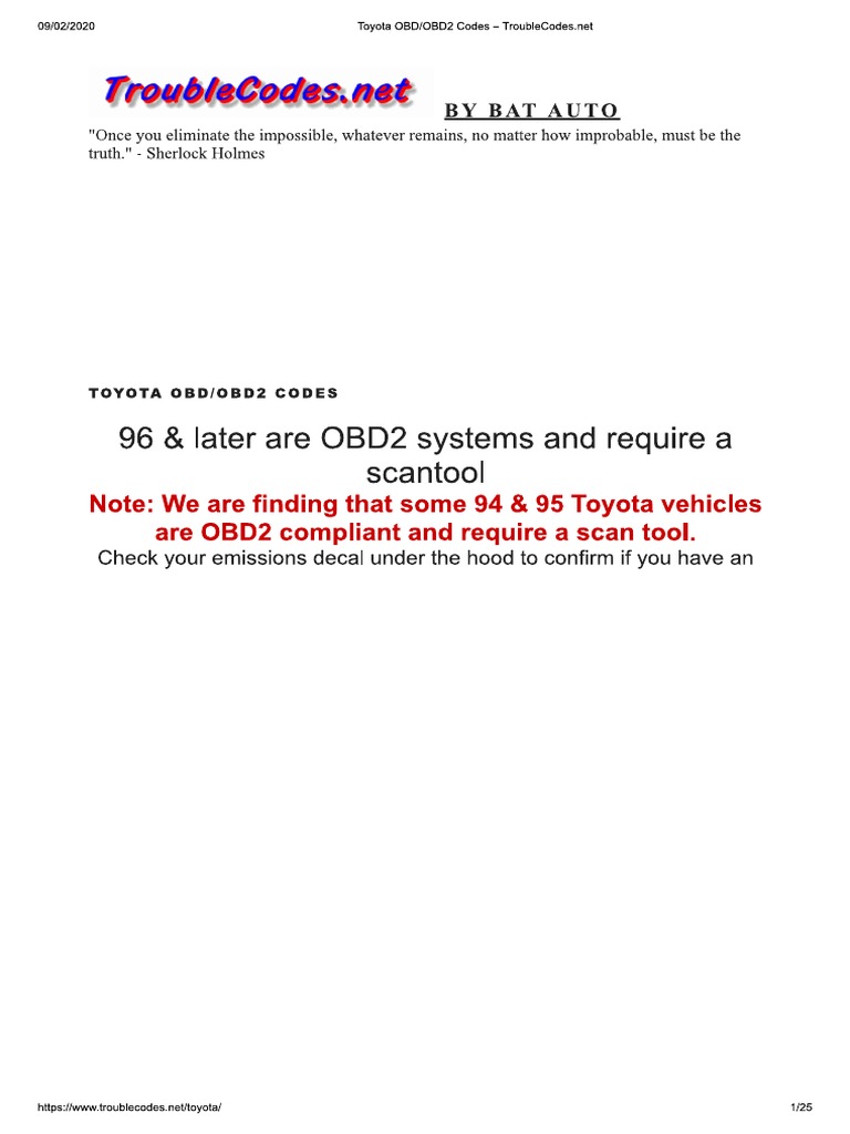 Toyota OBD_OBD2 Codes – TroubleCodes.net | PDF