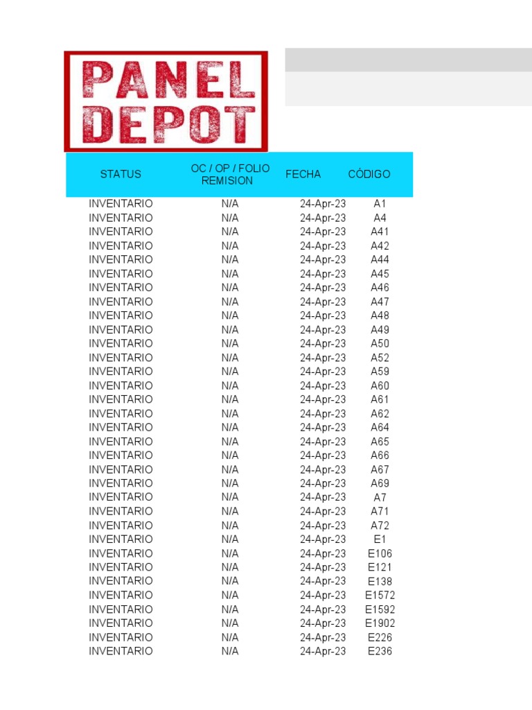 Entradas y salidas Panel Depot.xlsx | PDF