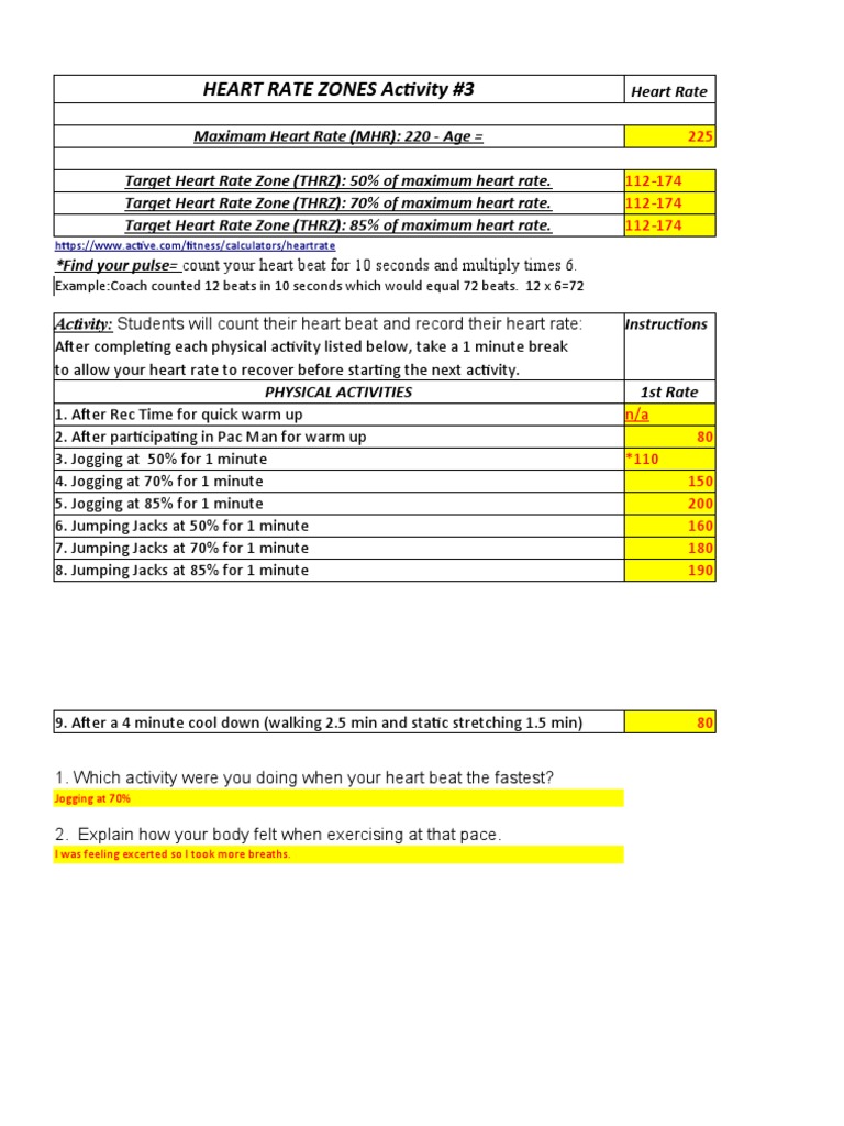 Heart Rate Zone Activity 3 | PDF