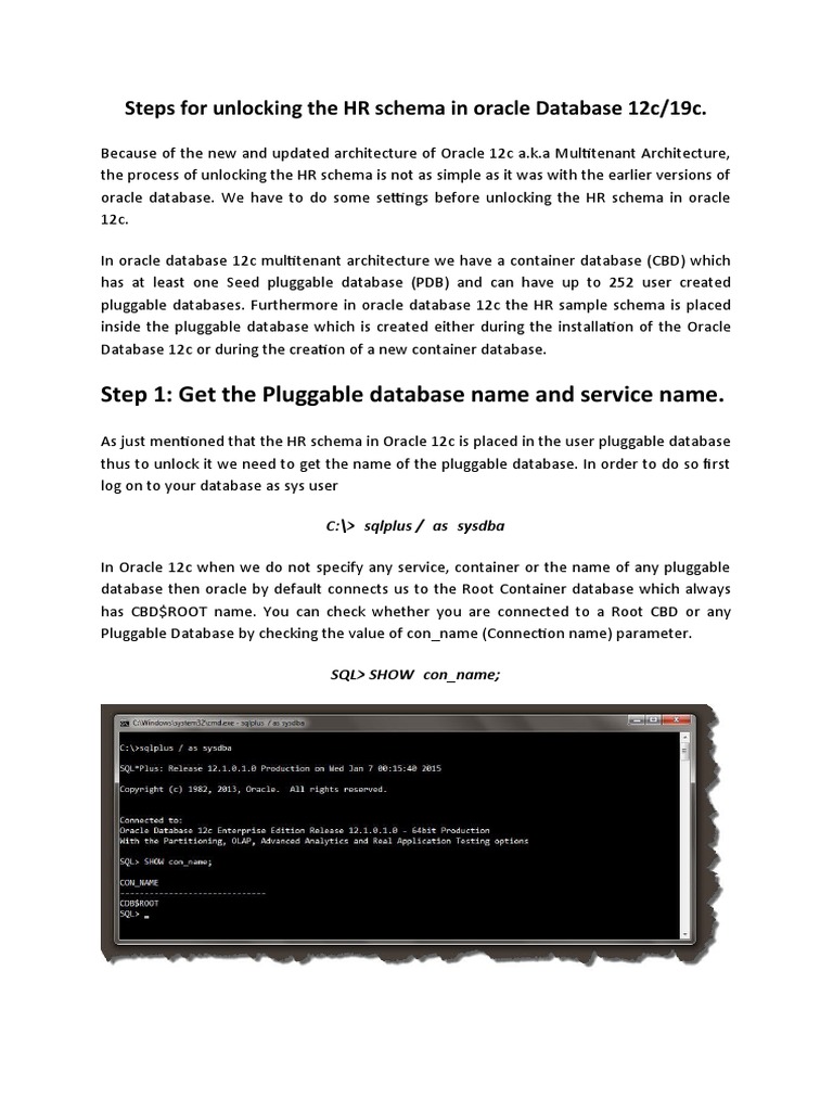 Steps For Unlocking The Hr Schema In Oracle Database 12c Pdf User Computing Databases