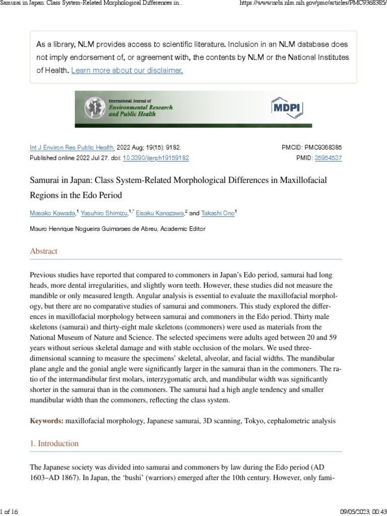 Samurai in Japan Class System-Related Morphological Differences in ...