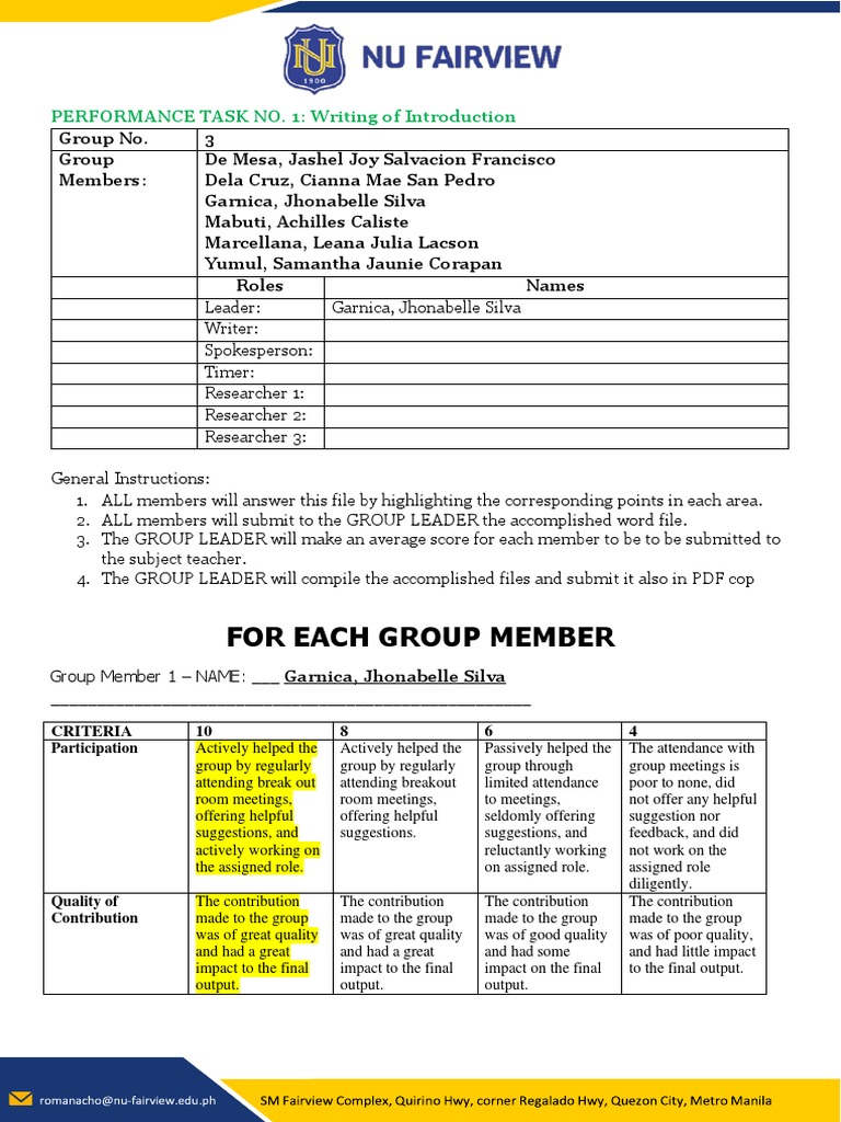 PETA Peer Evaluation Rubric - Mabuti PDF | PDF