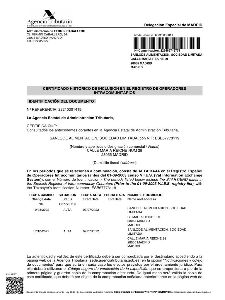 Certificado Alta Hacienda PDF | PDF