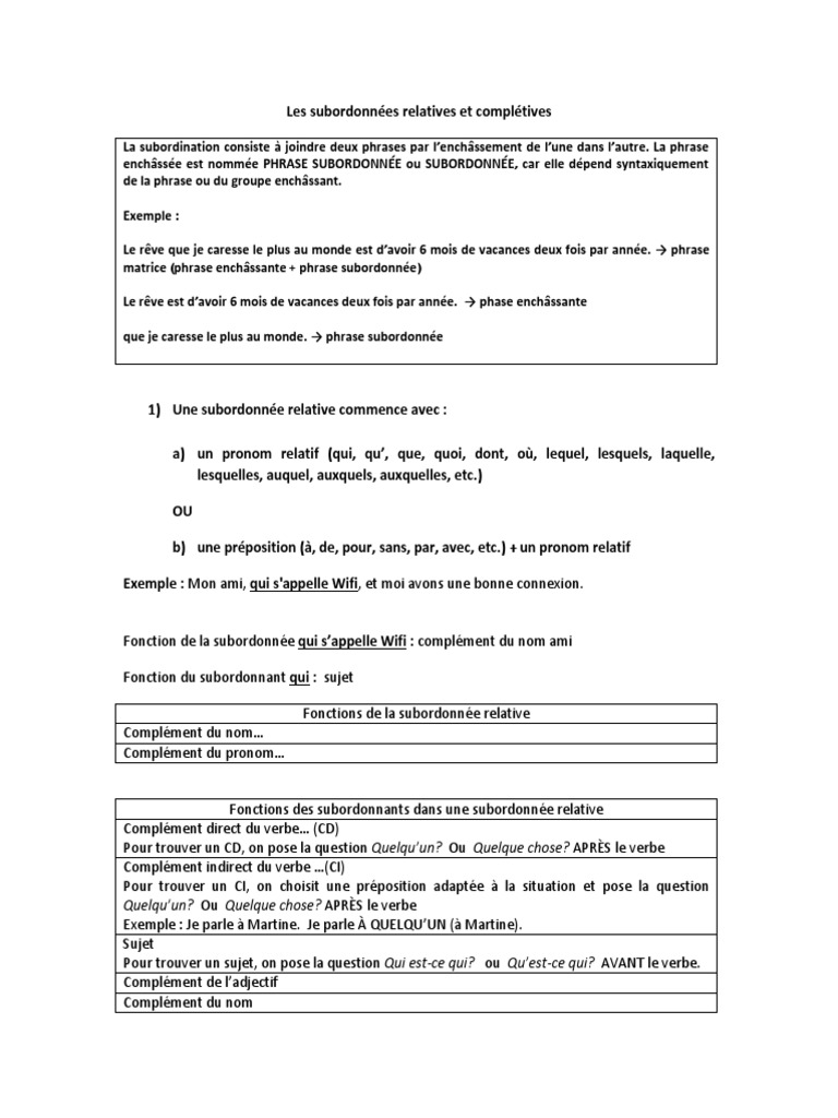 Les Subordonnées Relatives Et Complétives | PDF