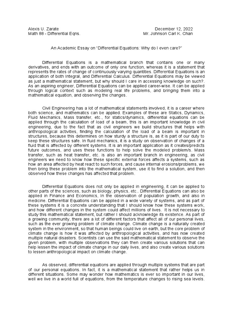 Academic Essay On Differential Equations Why Sould I Care | Download Free PDF | Mathematics ...