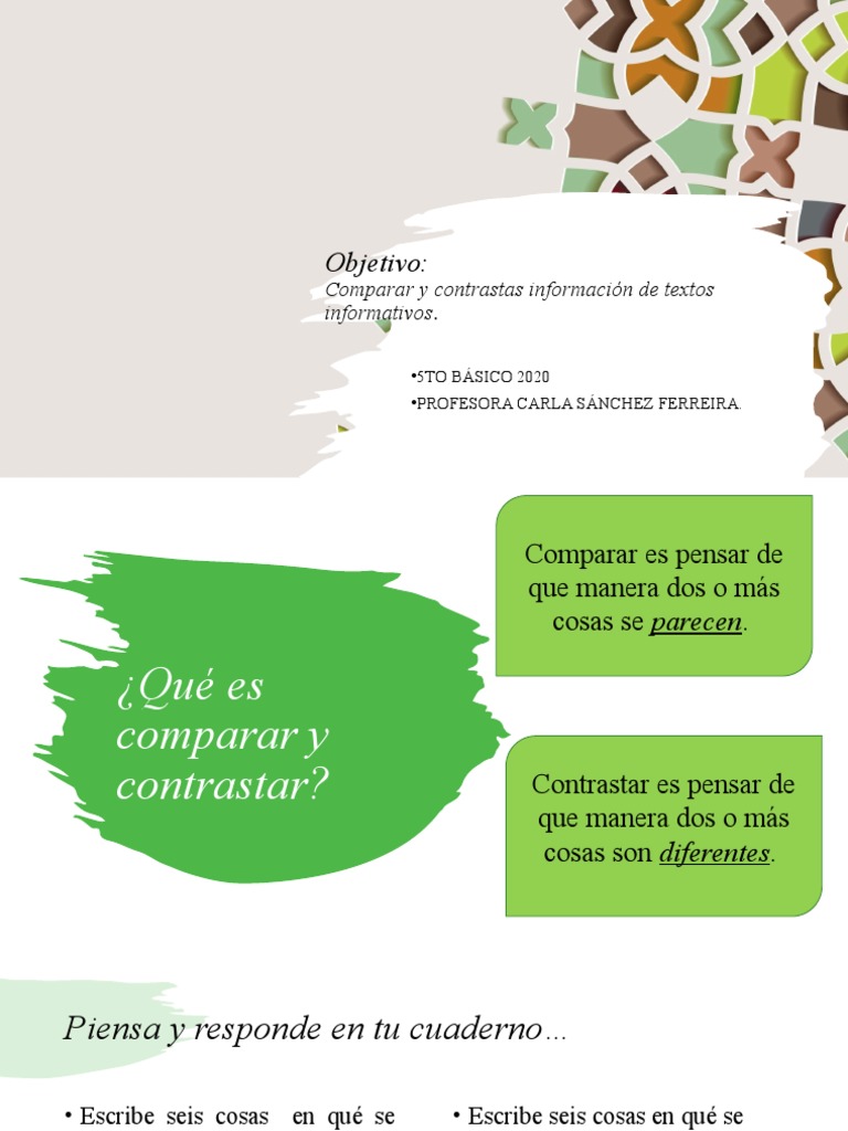 5° Lenguaje CLASE 6 UNIDAD I COMPARAR TEXTOS | PDF
