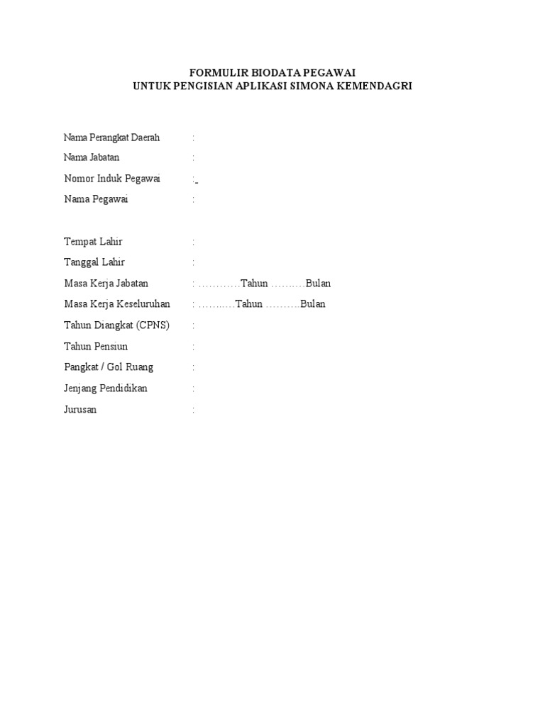 Formulir Biodata Pegawai E-Anjab | PDF