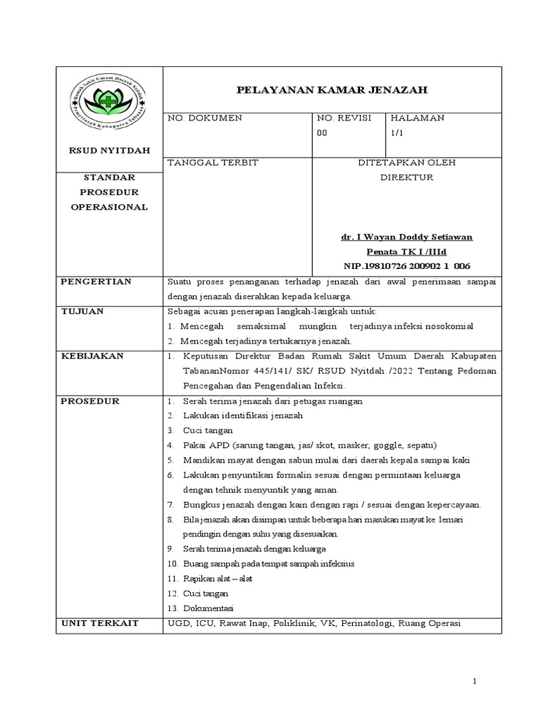 Spo Pelayanan Kamar Jenazah | PDF