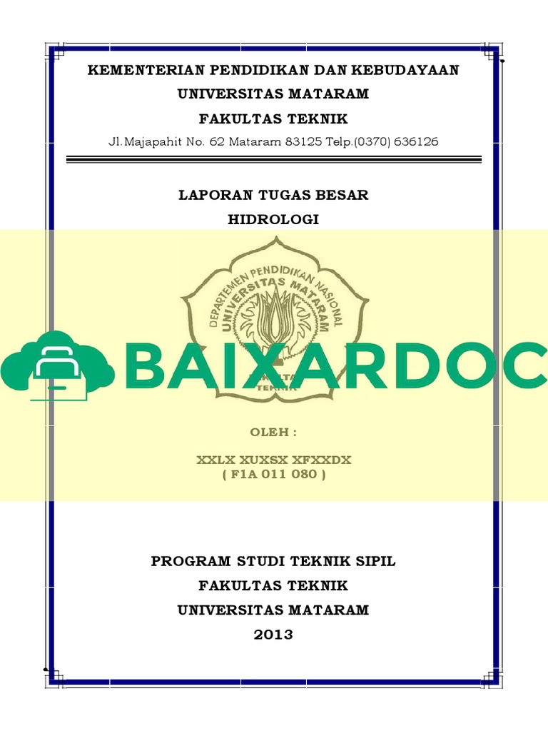 Contoh Tugas Besar Hidrologi Lengkap Teknik Sipil Pengairan PDF | PDF