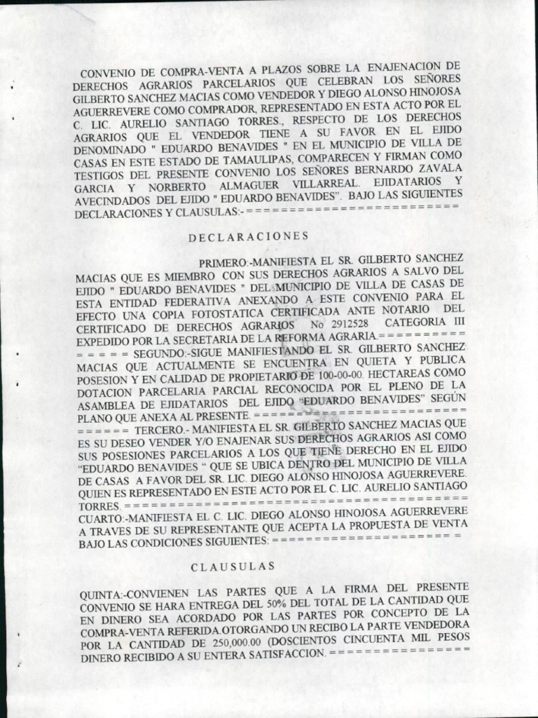 CONVENIO de compra -venta Sr. Gilberto Sanchez Macias y Lic. DAHA ...