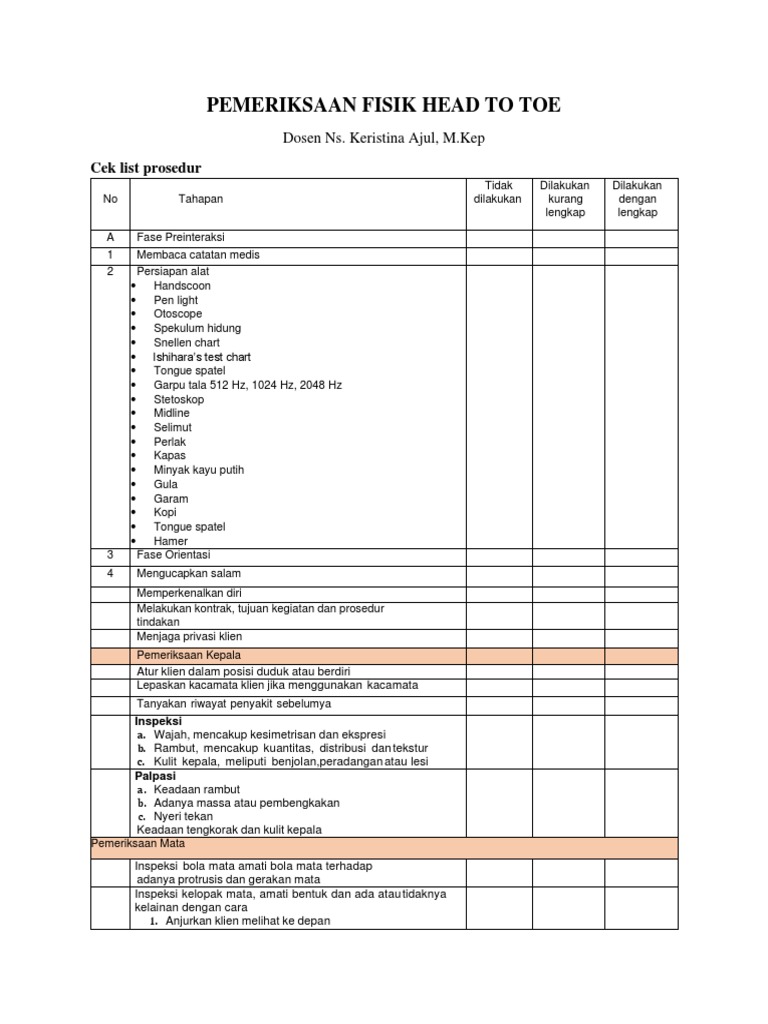 Cek List Prosedur Pemeriksaan Fisik | PDF