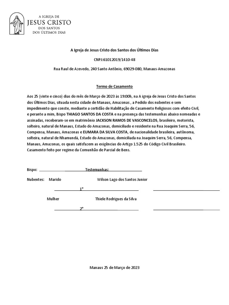 Ata de Casamento - Modelo 6° OFÍCIO | PDF