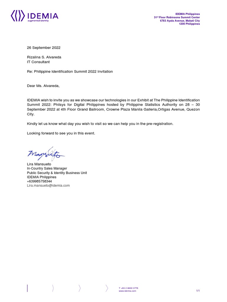 Invitation Letter - ID Summit | PDF