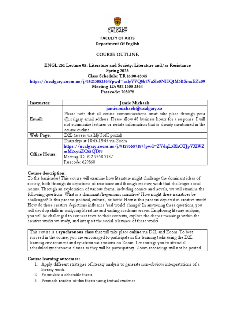 ENGL251 P2023 LEC5 Outline | PDF