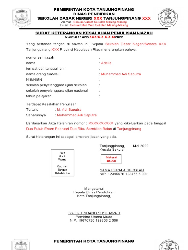 SURAT_KETERANGAN_KESALAHAN_PENULISAN_IJAZAH.docx | PDF