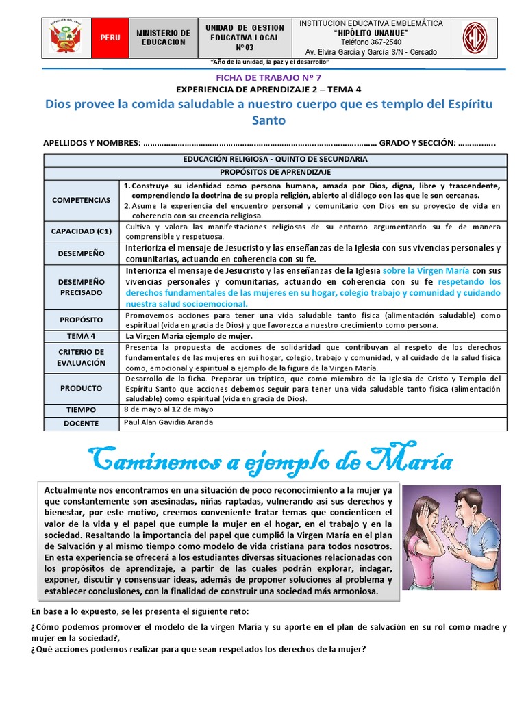 Ficha #7.5to - EdA 2.tema 4.HU.2023 (La Virgen María Ejemplo de Mujer) PDF | Descargar gratis ...