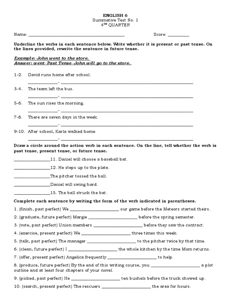ST1 - Q4 - English 6 | PDF | Grammatical Tense | Syntax