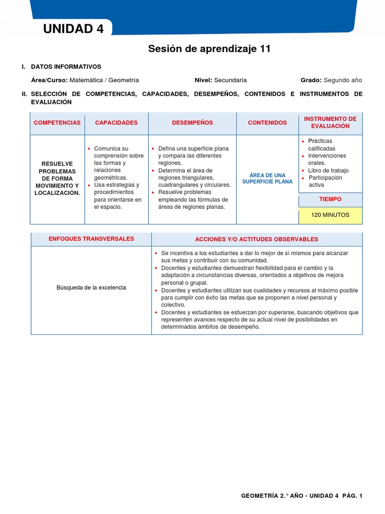 Sesión de Aprendizaje 11 PDF | PDF | Evaluación | Enseñando