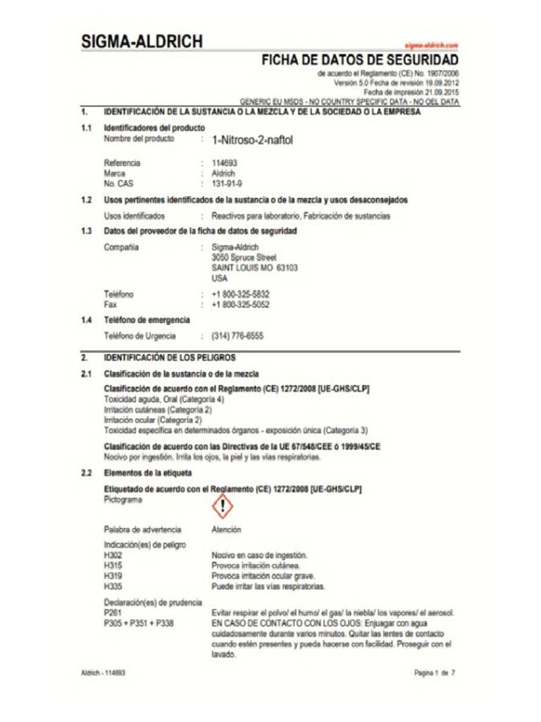 MSDS (hojas de seguridad.pptx | PDF