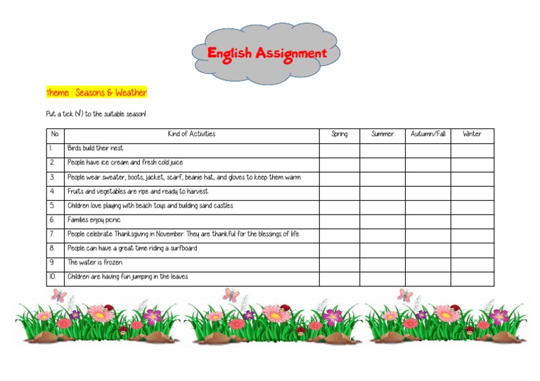 English Assignment Season & Weather PDF | PDF