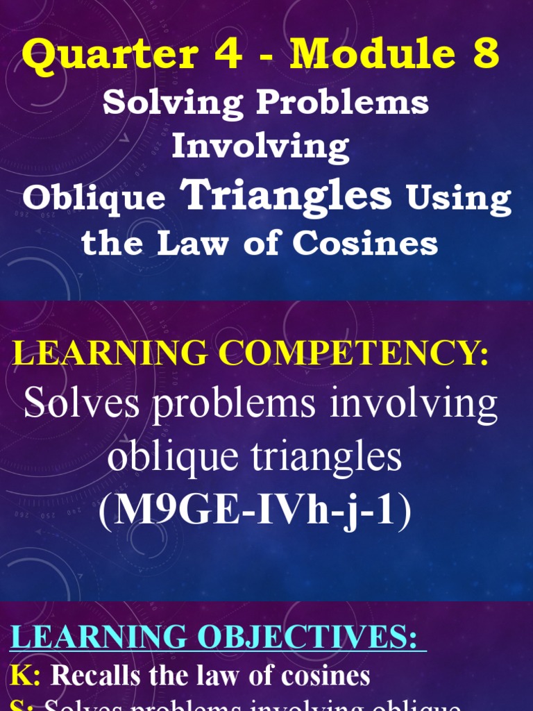 Law of Cosines in Oblique Triangles | PDF