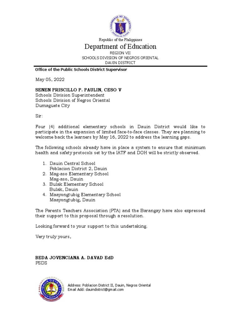 Letter To SDS Expansion of Limited Face To Face Classes | PDF | Wellness
