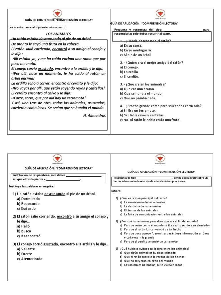 LENGUA - 4bo - Guia Contenido y Aplicacion Comprension Lectora - 2020 ...