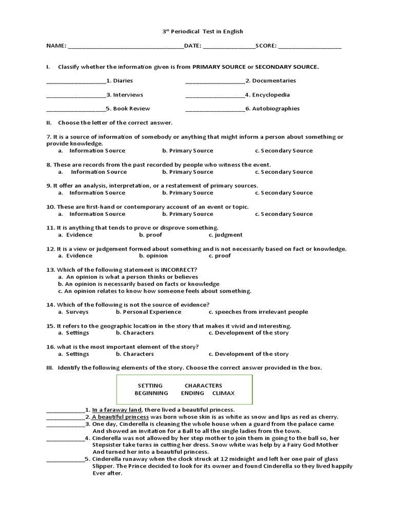 3rd Periodical Test in English | PDF