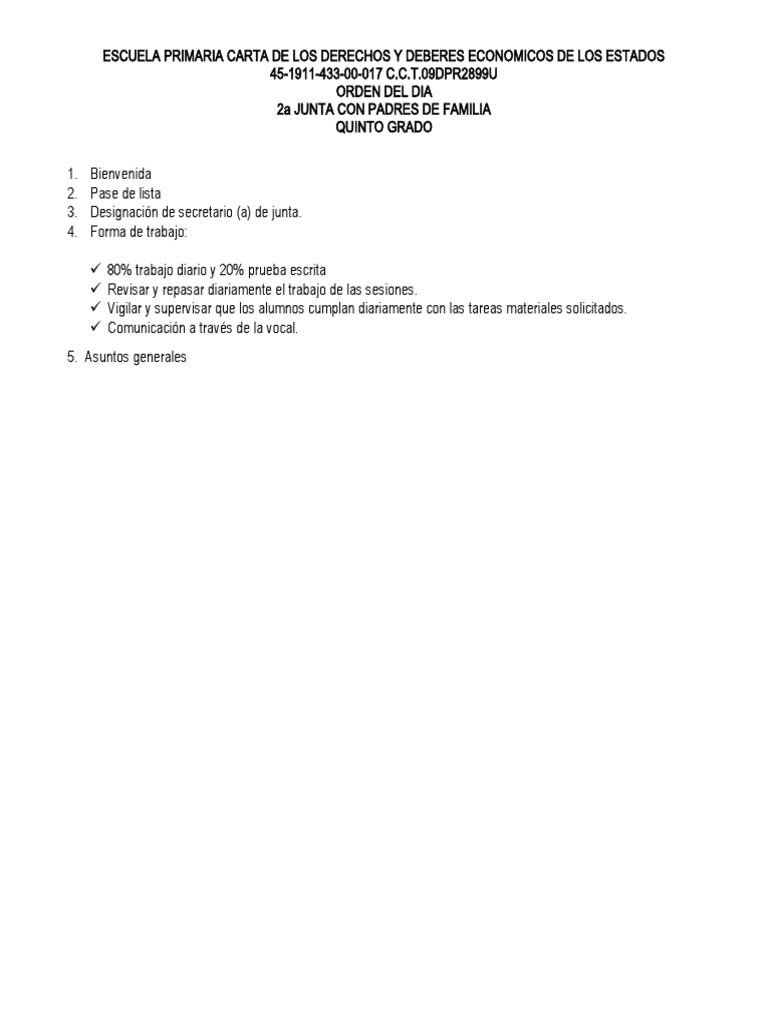 Orden Del Dia Junta Con Padres | PDF