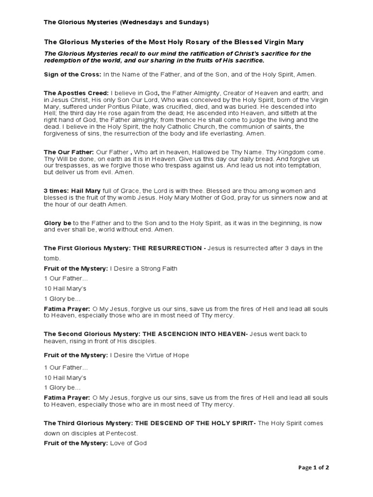 Glorious Mysteries Rosary Guide | PDF