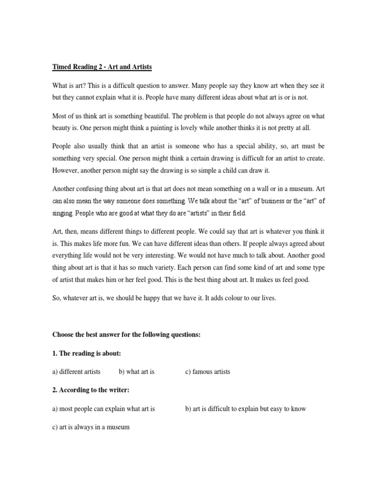 Timed Reading 2 Art and Artists PDF | PDF