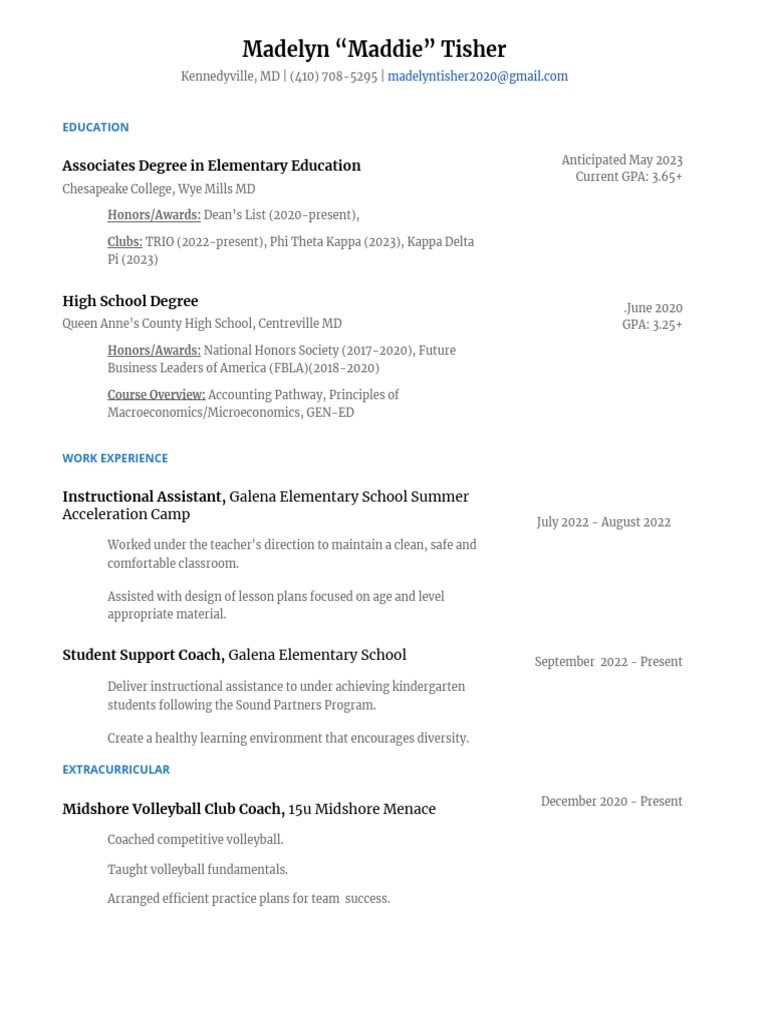 Maddie Tisher's Education & Experience | PDF